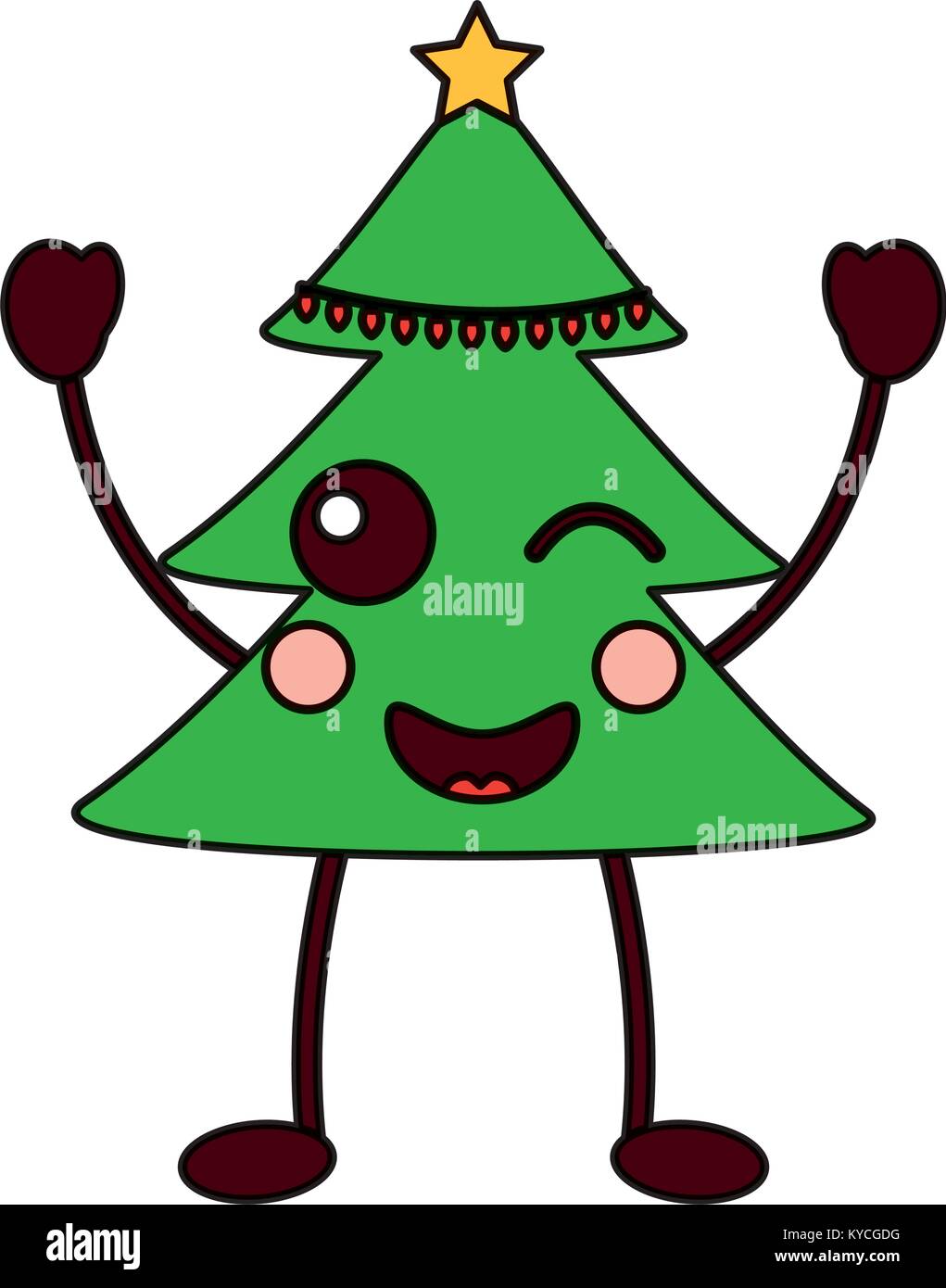 kawaii christmas tree cartoon happy vector illustration Stock Vector ...