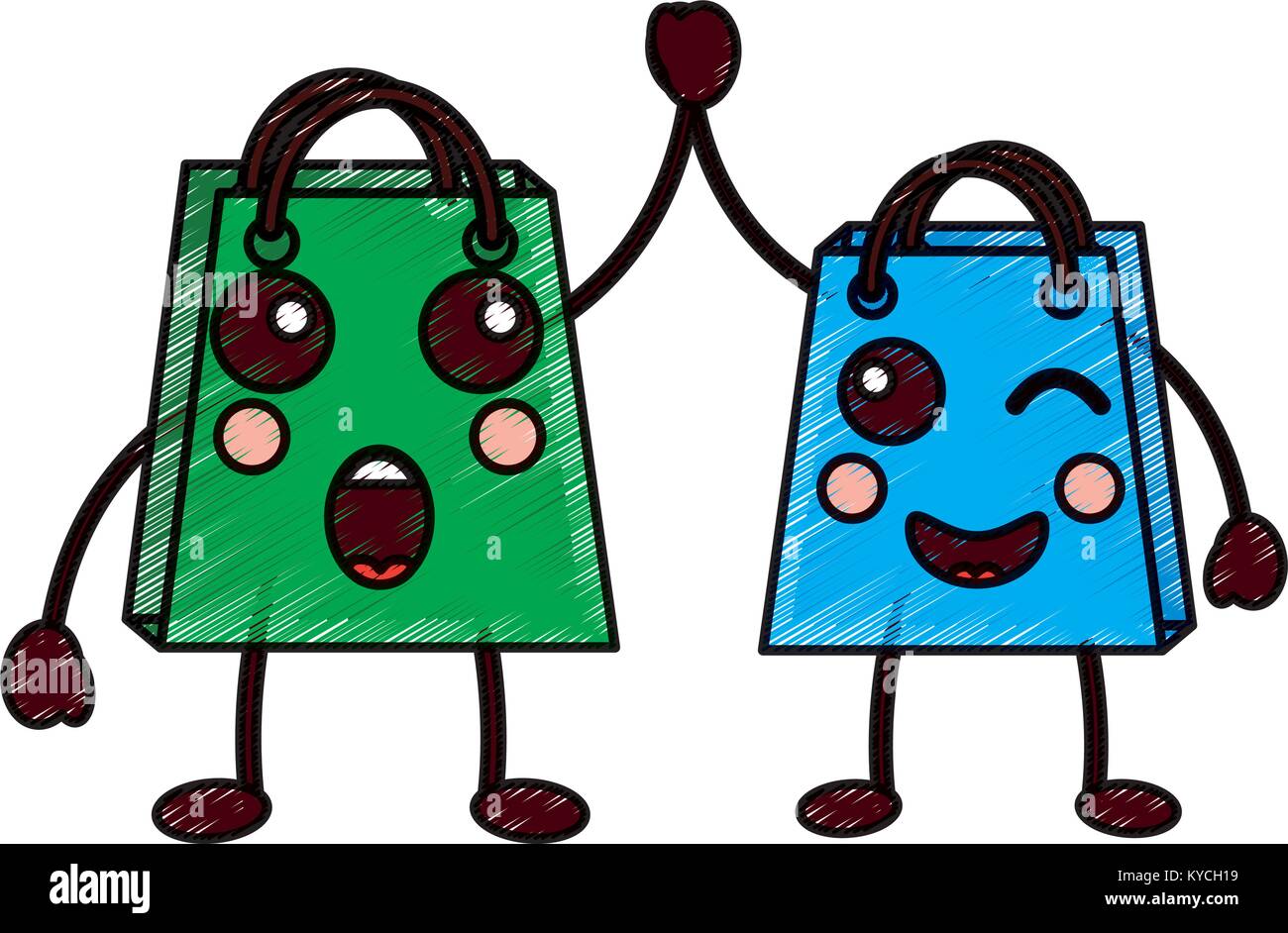 kawaii two shop bag cartoon character vector illustration Stock Vector ...