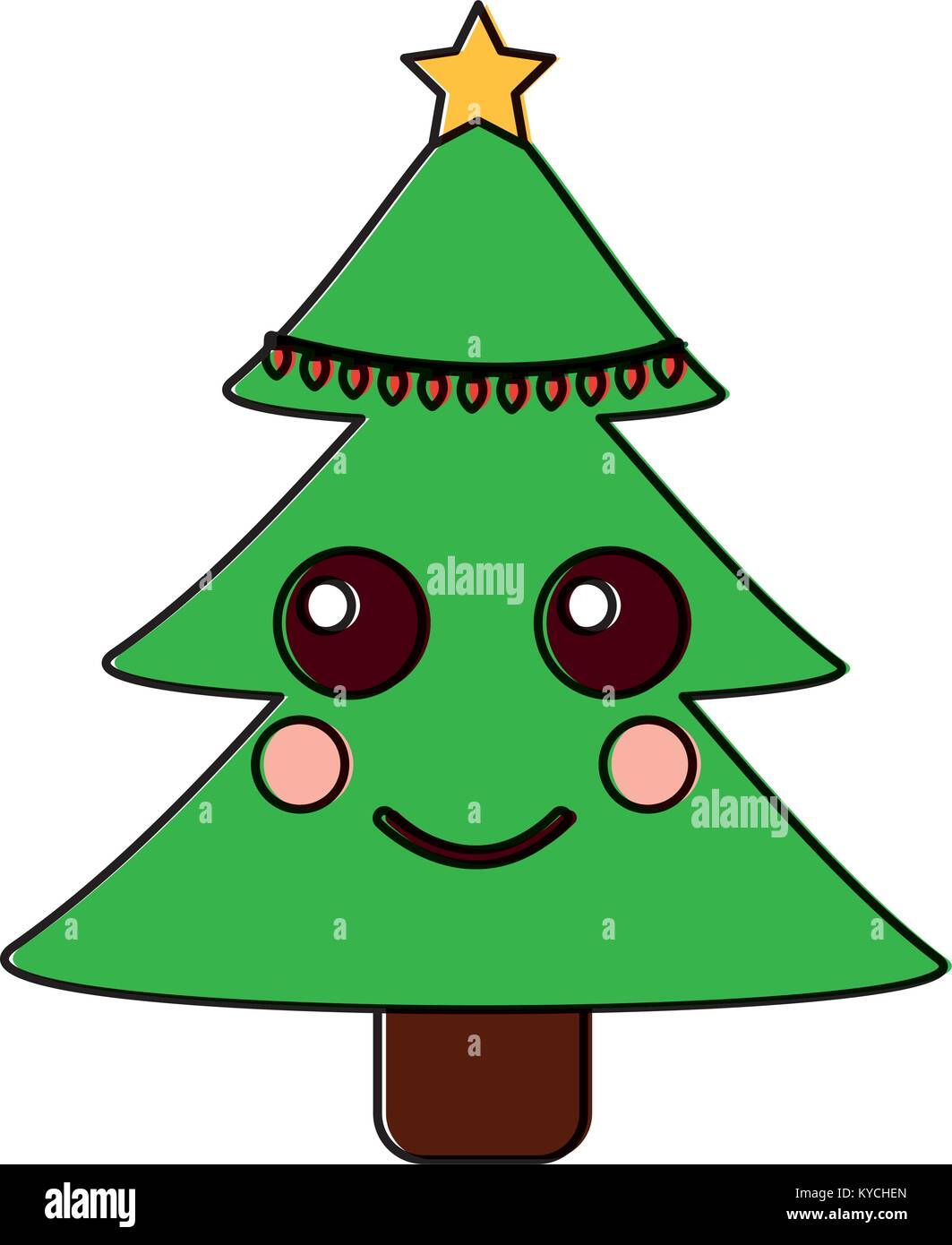 christmas tree kawaii cartoon smiling Stock Vector Image & Art - Alamy
