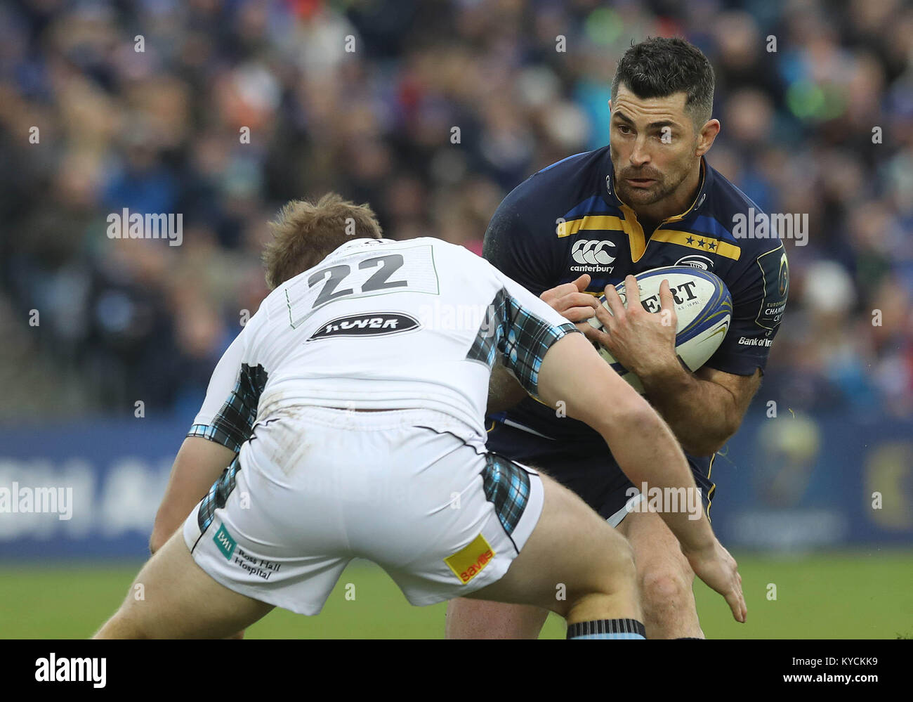 Glasgow's Brandon Thomson tackles Leinster's Rob Kearney during the ...