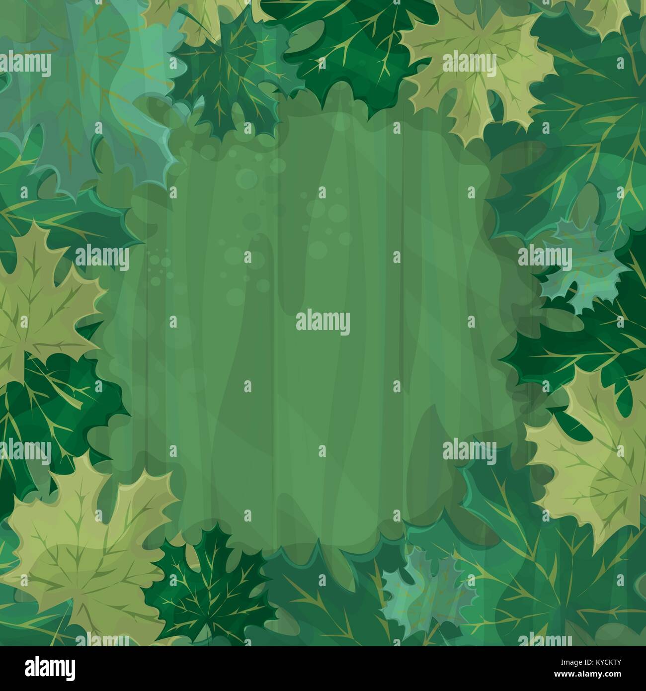 Frame for text decoration. Enchanted forest with green maple leaf ...