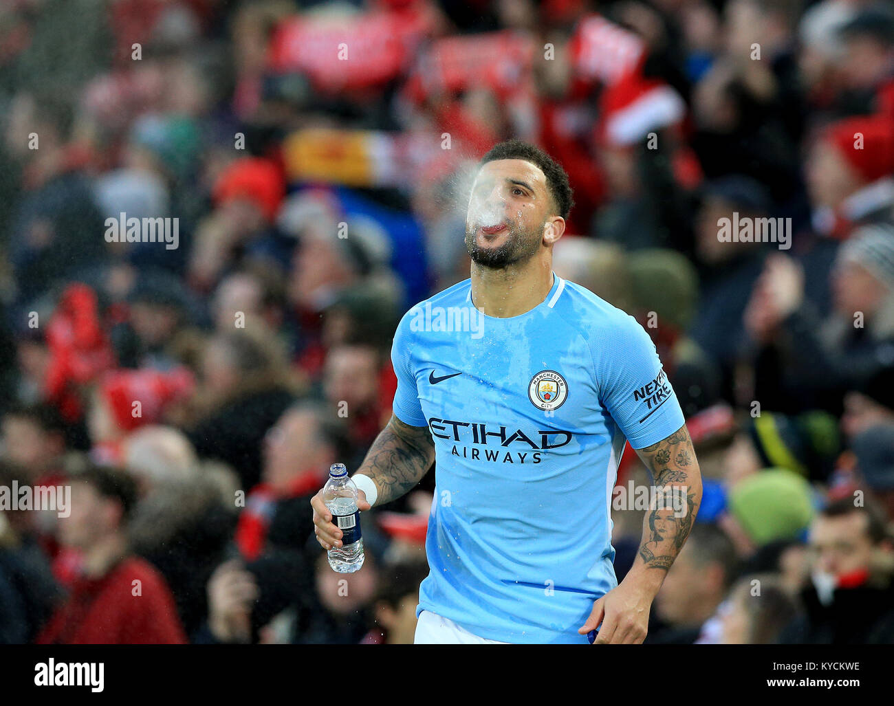 Manchester City's Kyle Walker sprays water from his mouth before the ...