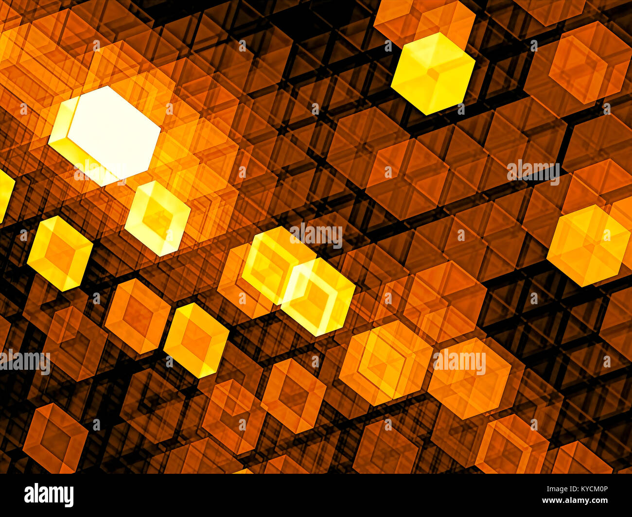 Fractal technology background with glowing cubes. Abstract computer ...