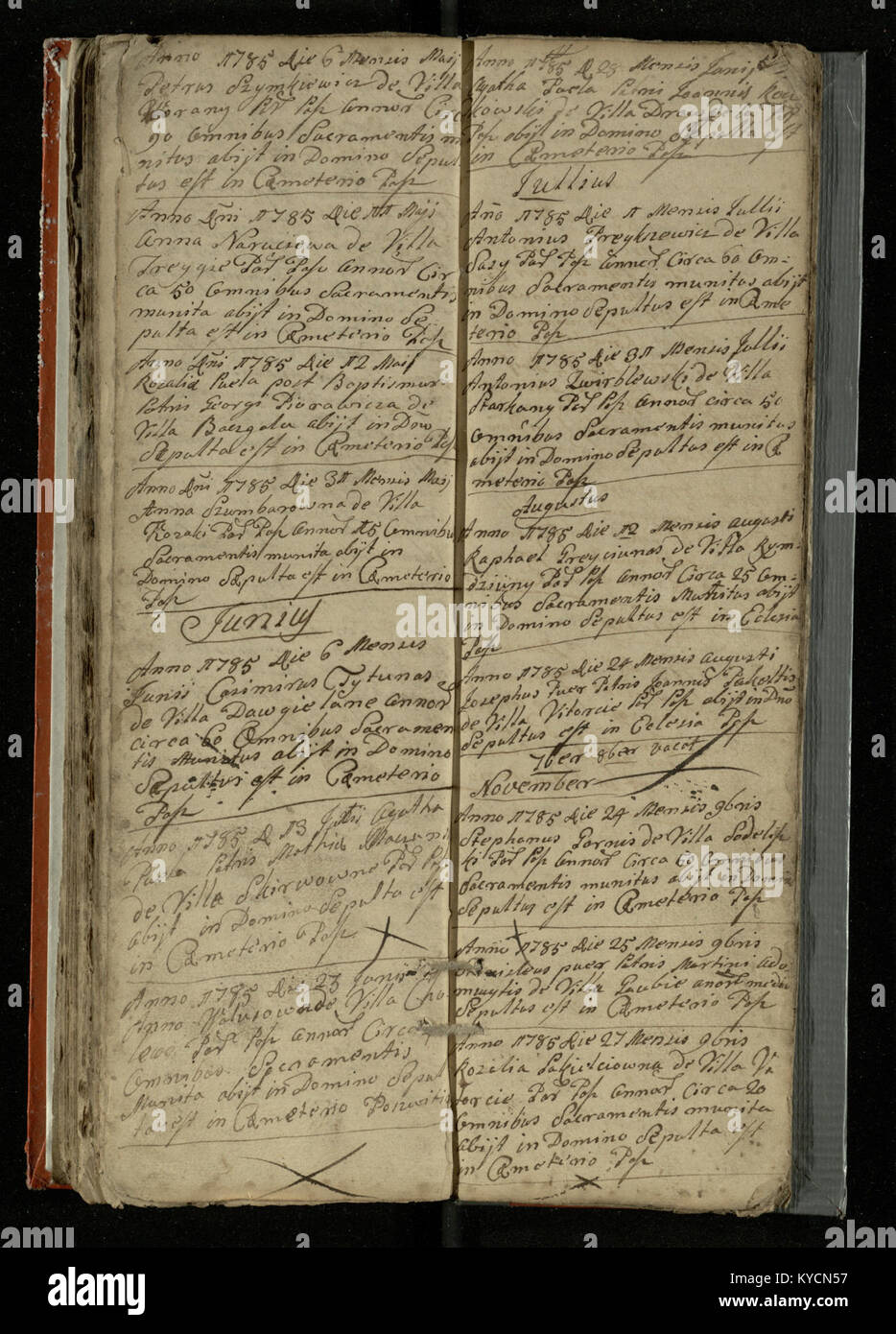 Death register from 1745–1793 documenting recorded deaths within a ...