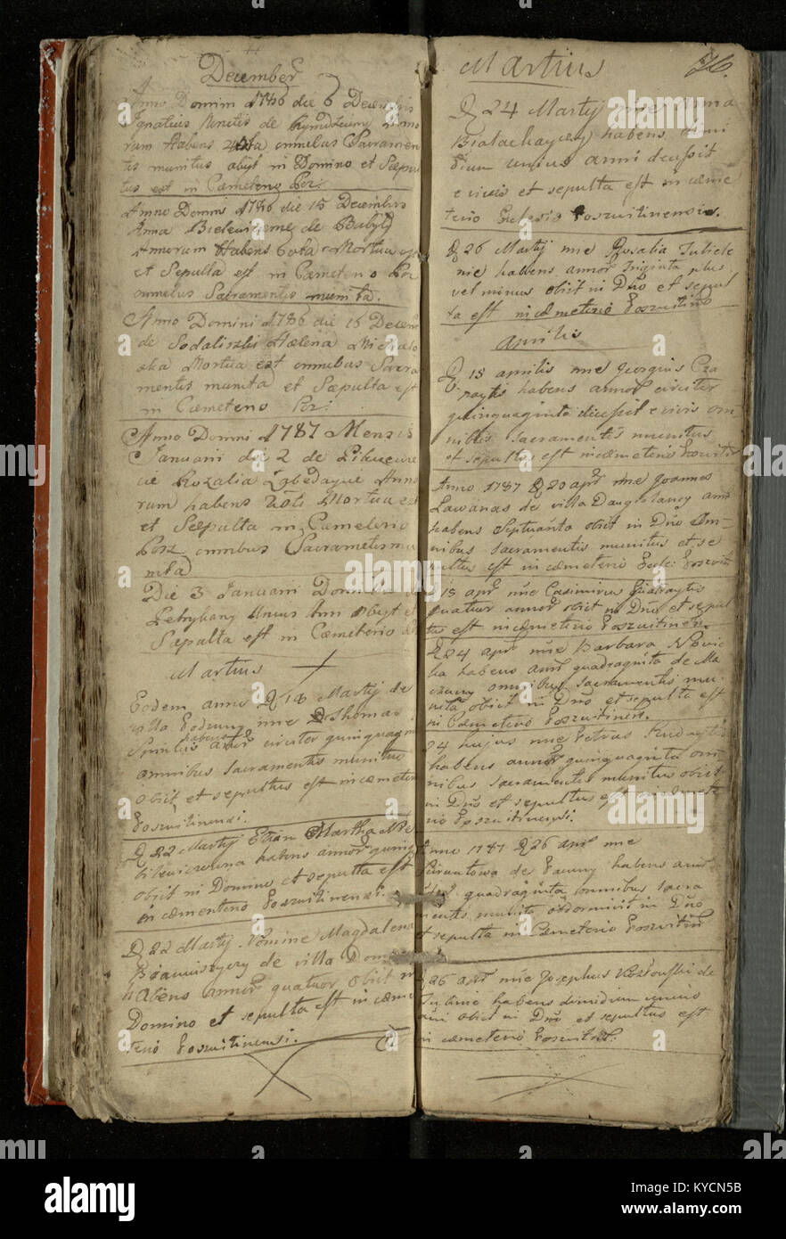 A historical death register from the years 1745-1793, documenting ...