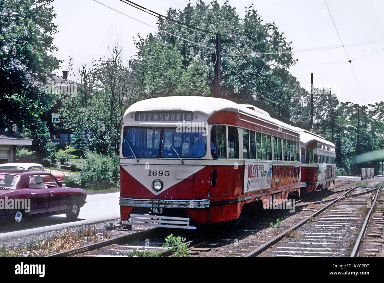 This image captures a scene from the Pittsburgh streetcar system in ...