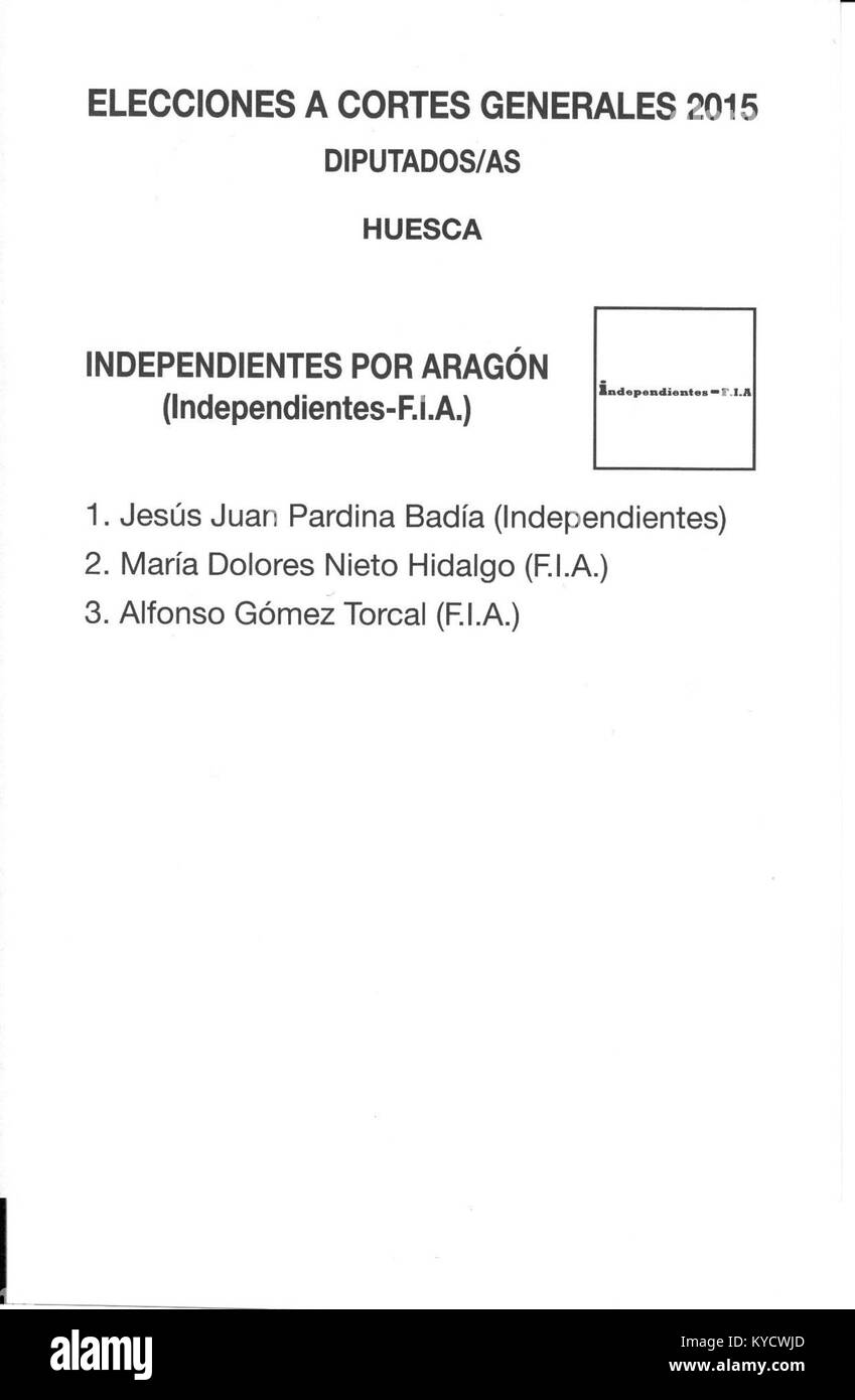 A ballot paper titled 'Papeleta de Independientes por Aragón ...