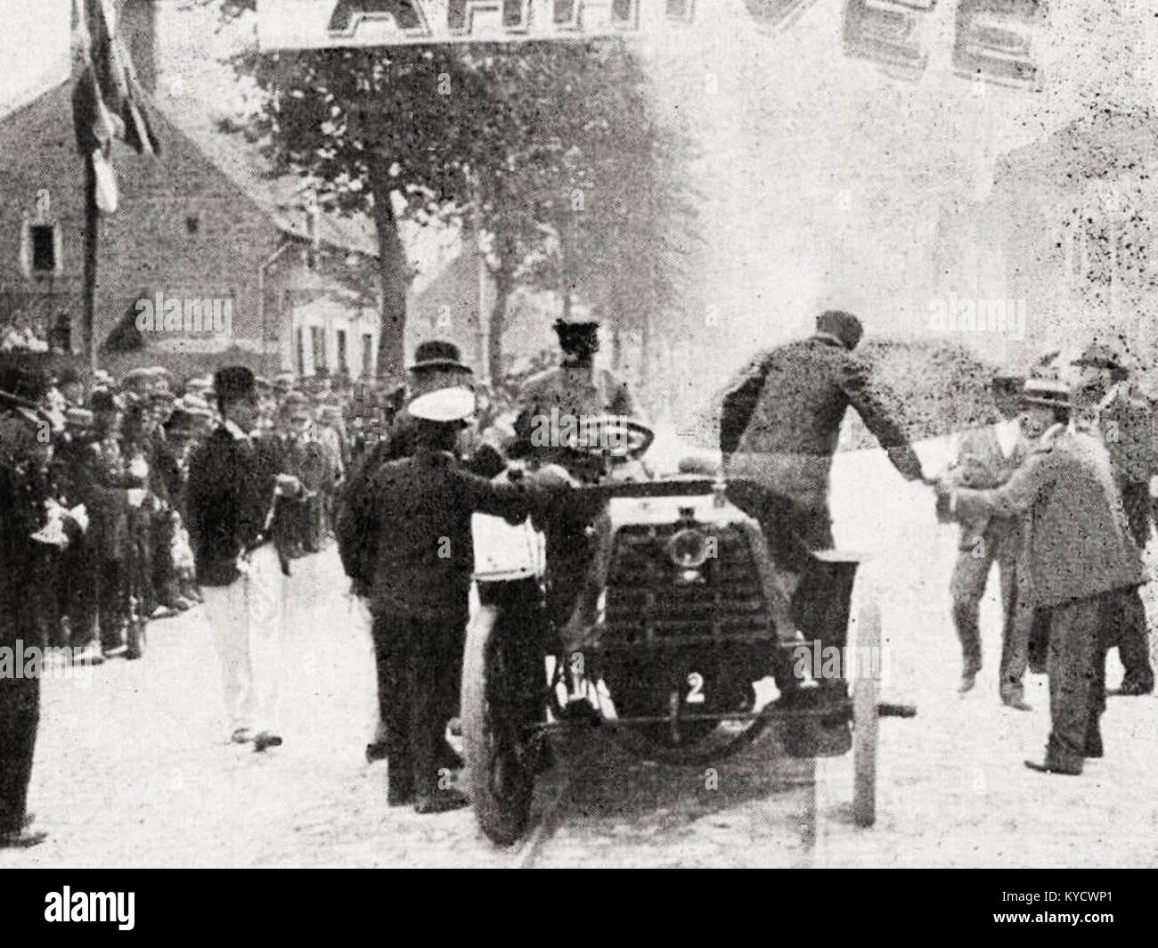 This image from 1899 depicts the victory of Lonce Girardot in a race ...