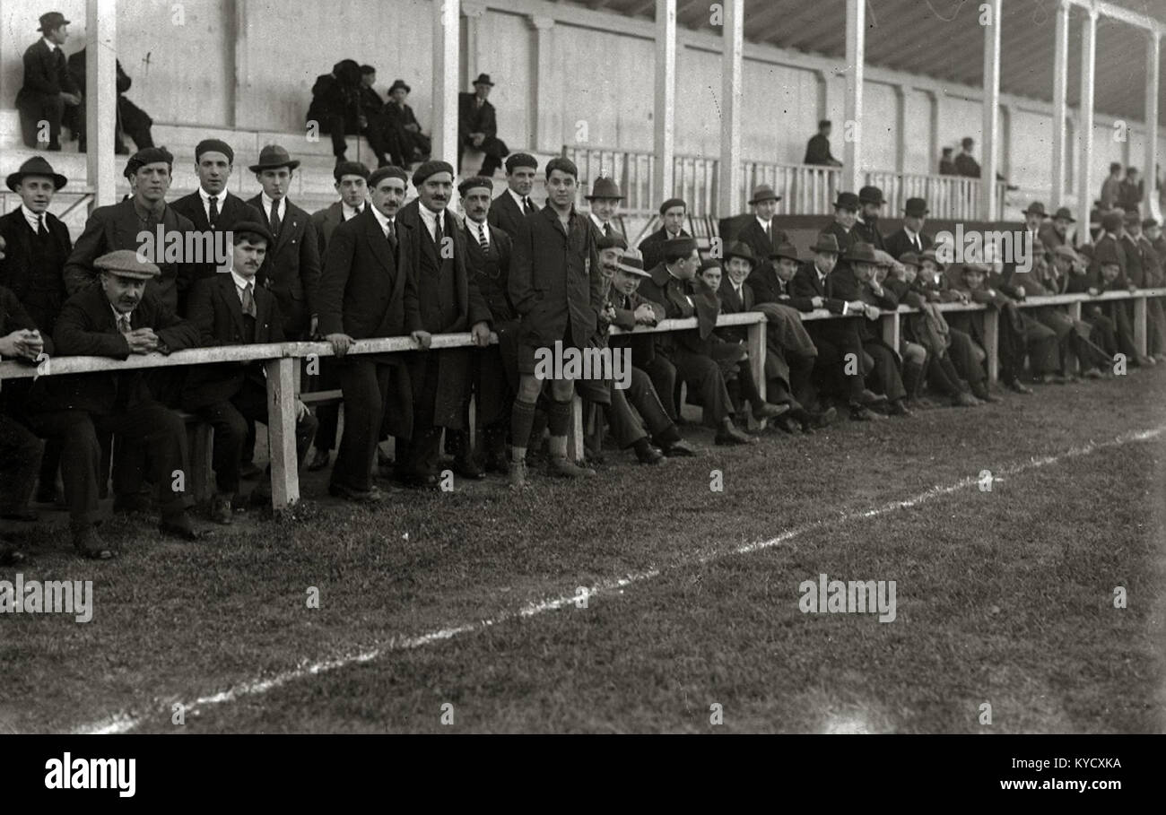 A historical photograph showing a football match at the Atotxa field in ...