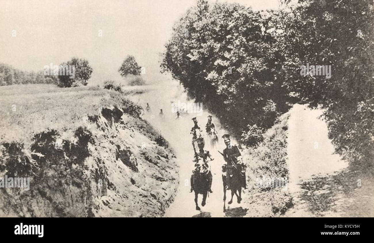 The photograph from 1915 shows a patrol of Ulan cavalry at Konary ...