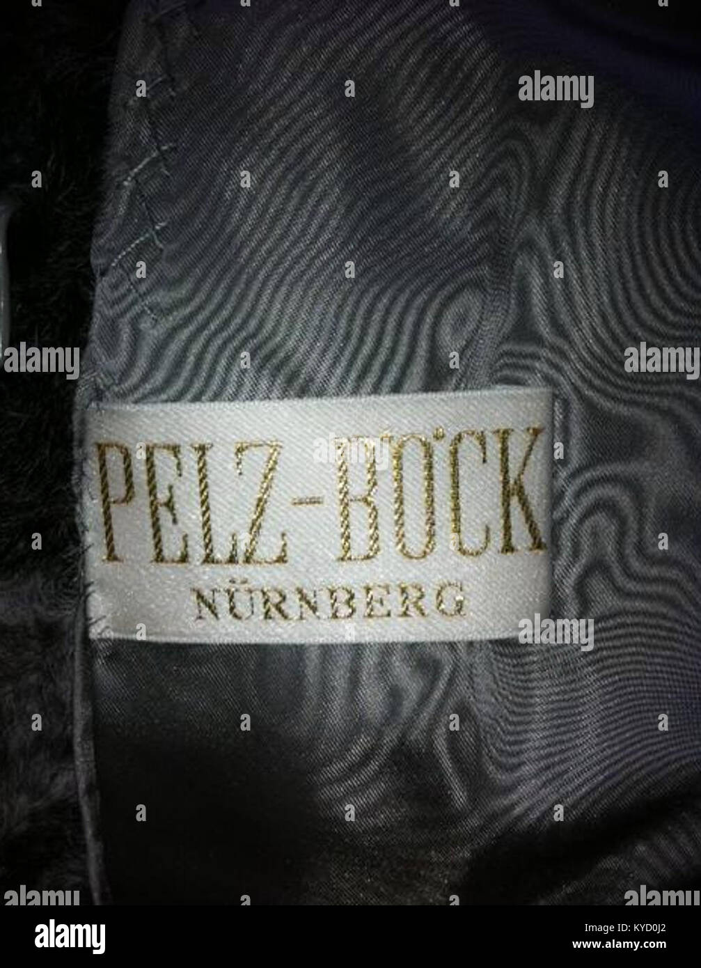 Pelz-Böck, Nürnberg, Label of a fur coat Stock Photo - Alamy
