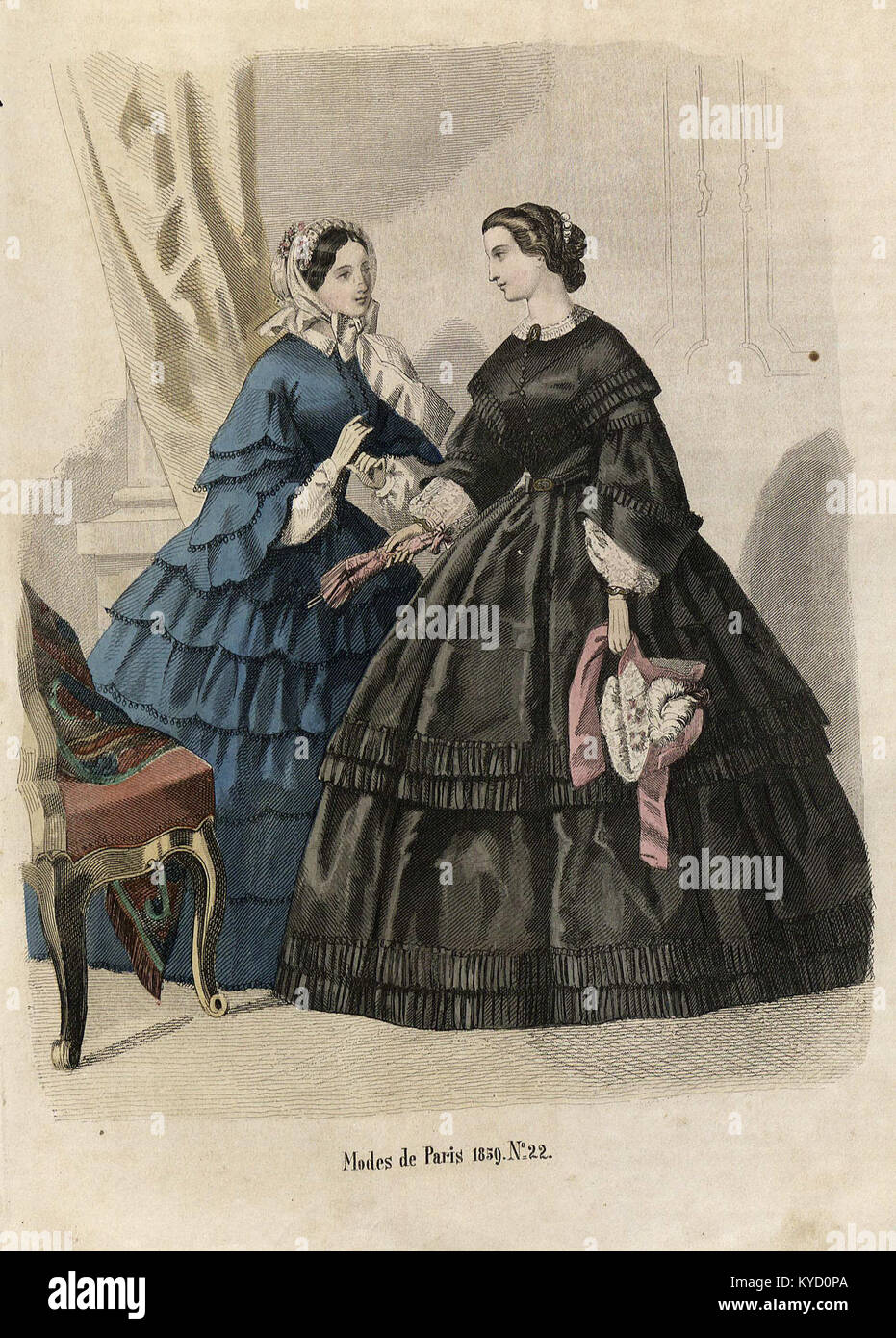This illustration from the 1859 edition of 'Nyaste journal för damer ...