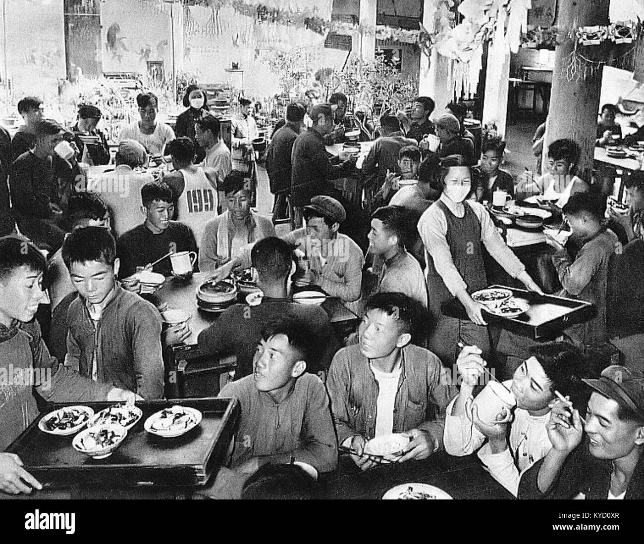 Communal table food Black and White Stock Photos & Images - Alamy