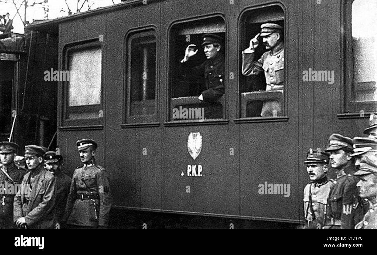 A historical photograph from 1920 showing Symon Petliura and Józef ...