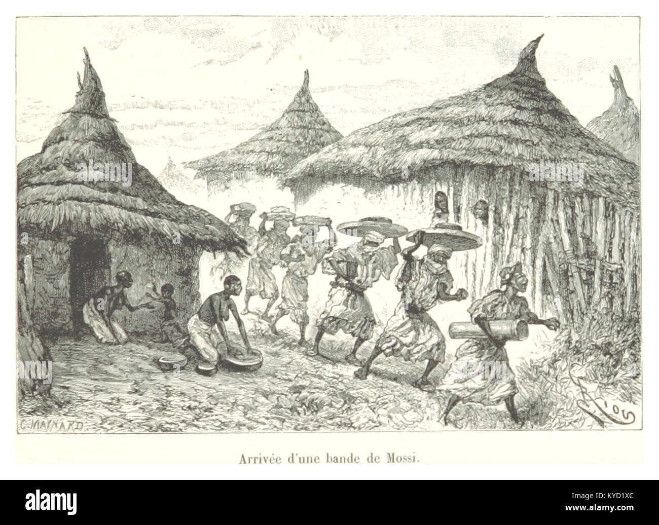 The photograph depicts a group of Mossi people arriving at a gathering ...