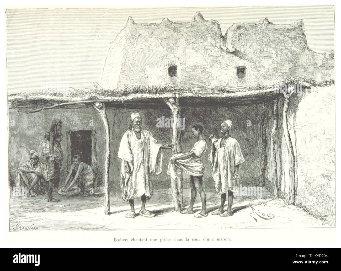 A 19th-century image showing miners singing a prayer in a courtyard ...