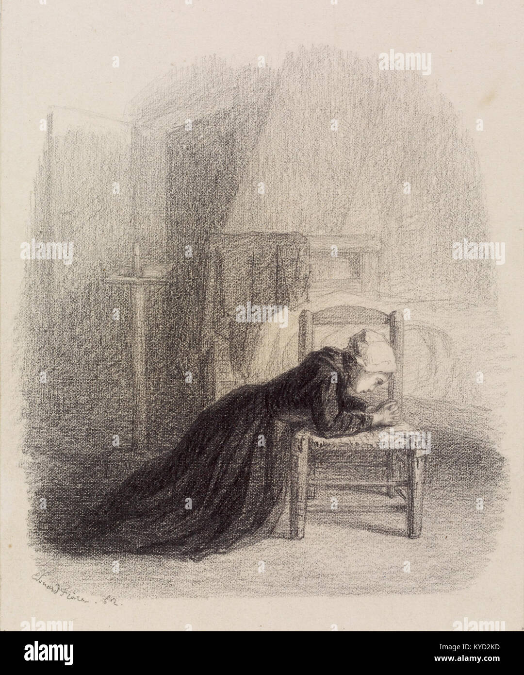 Pierre-Édouard Frère’s painting Interior Scene with Woman Praying ...