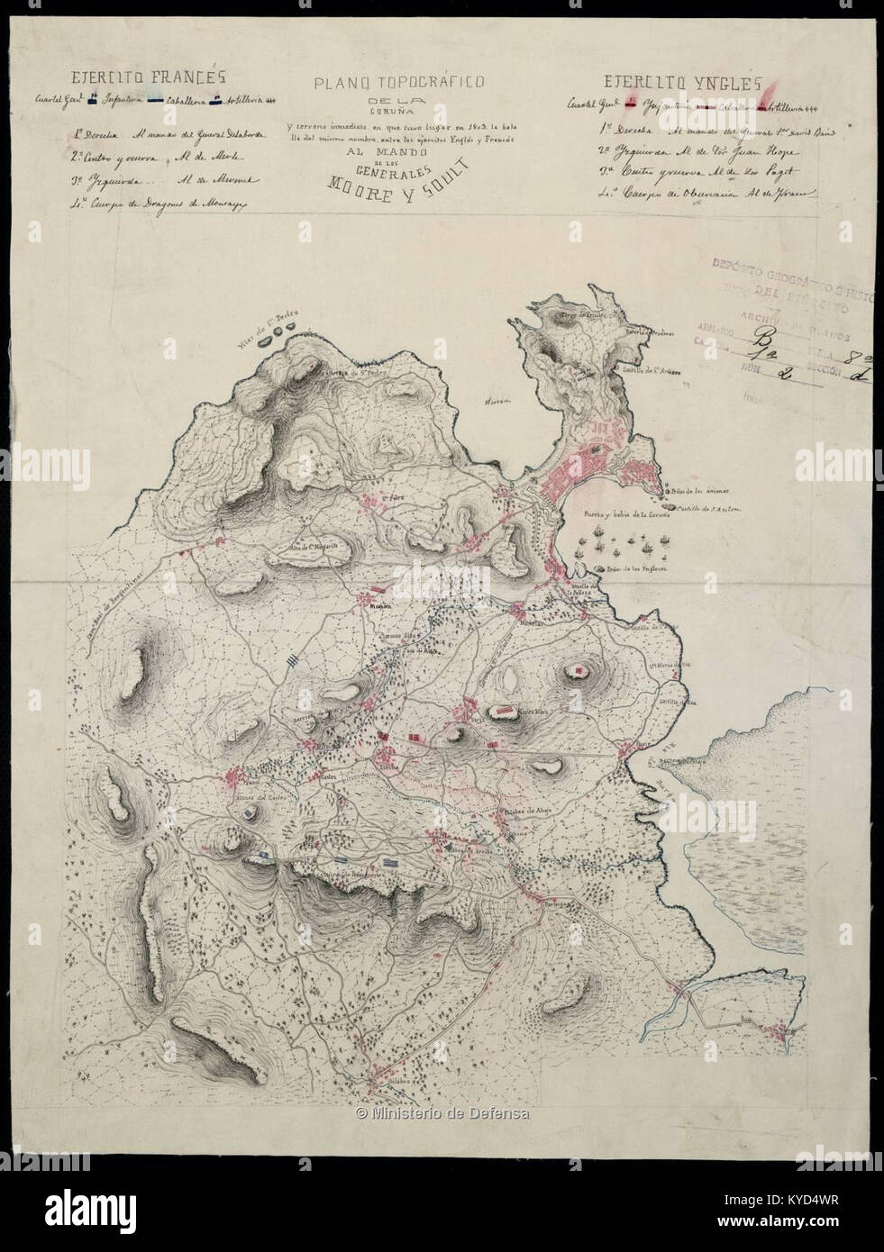 A topographic map of A Coruña and its surrounding terrain, showing the ...
