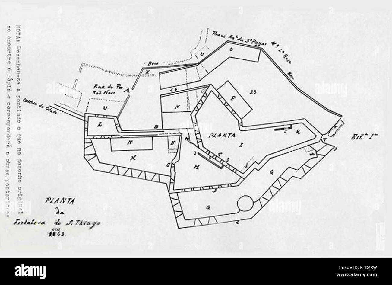 A historical map of the Santiago Fortress (Planta da Fortaleza de ...