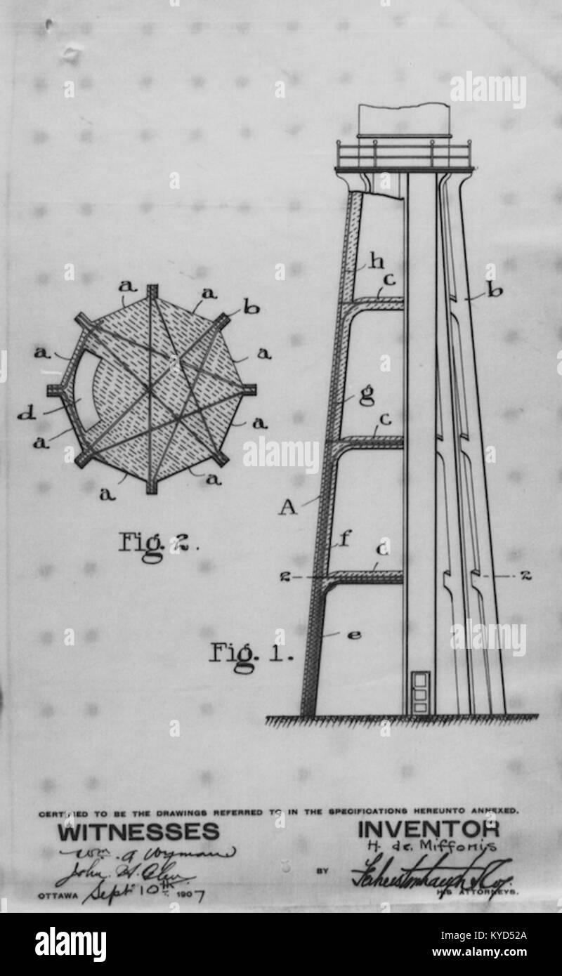 Architectural drawing of a reinforced concrete lighthouse tower ...