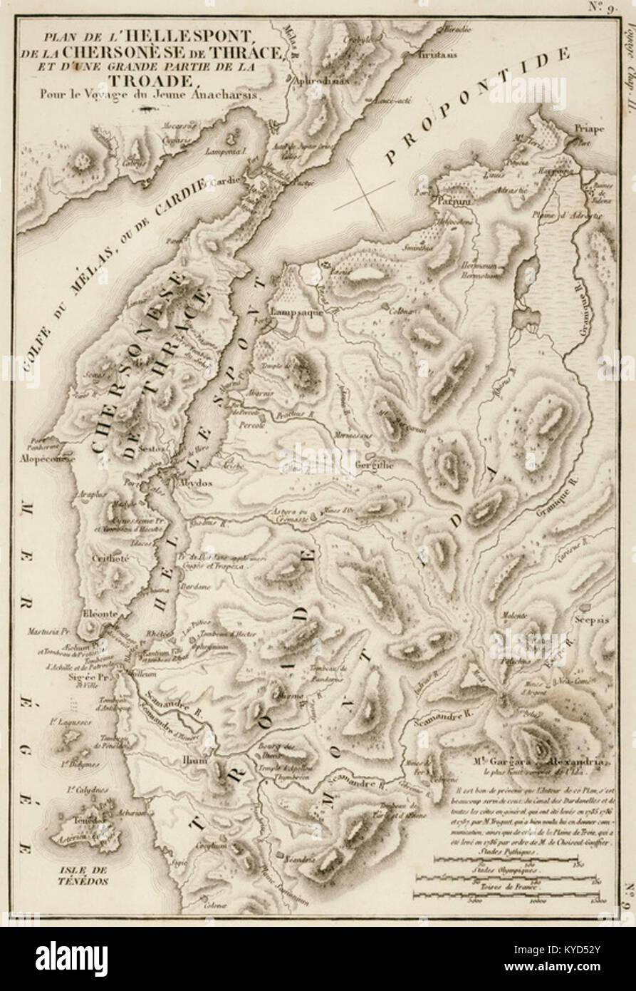 Jean-Jacques Barthélémy's 1832 map 'Plan de l'Hellespont' depicts the ...