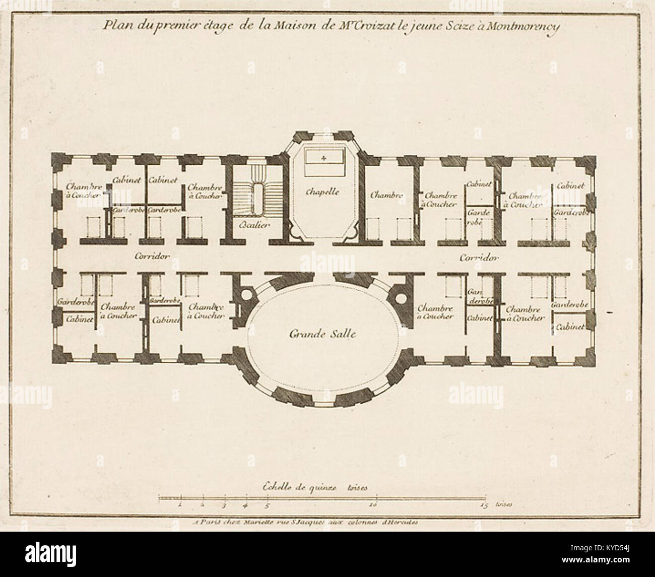 A floor plan of the first level of the Château Crozat in Montmorency ...