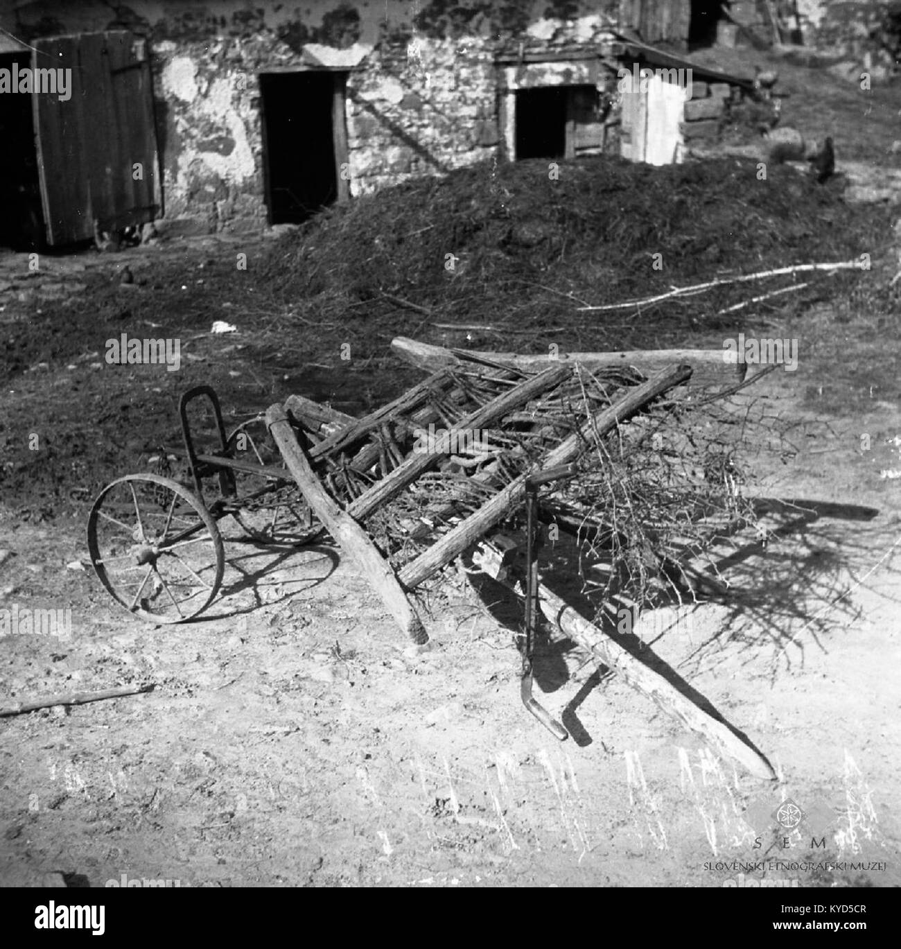 Plug obračalnik in brano peljejo na njivo na podori, Vatovlje 1955 ...