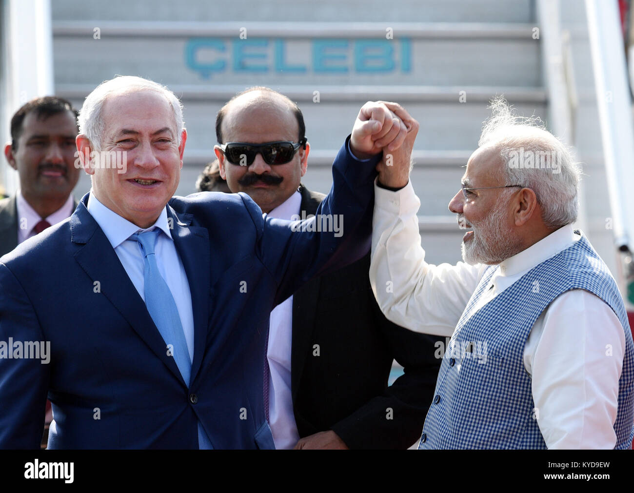 NEW DELHI, INDIA - JANUARY 14: Prime Minister Narendra Modi welcomes Israeli Prime Minister ...