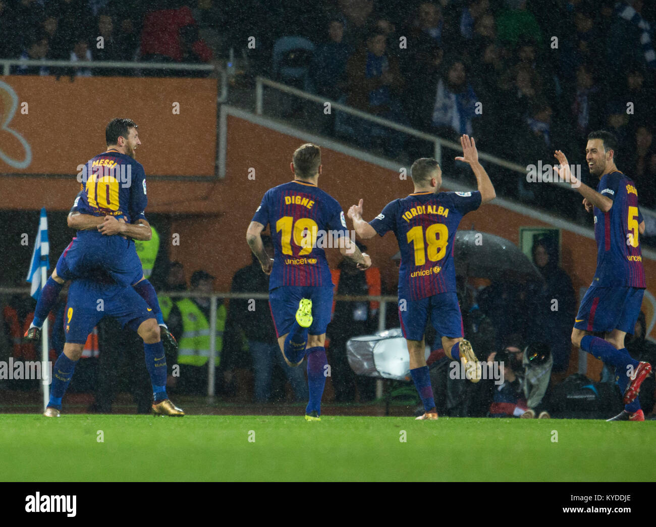 San Sebastian, Spain. 14th Jan, 2018. (10) Lionel Messi celebrate goal ...