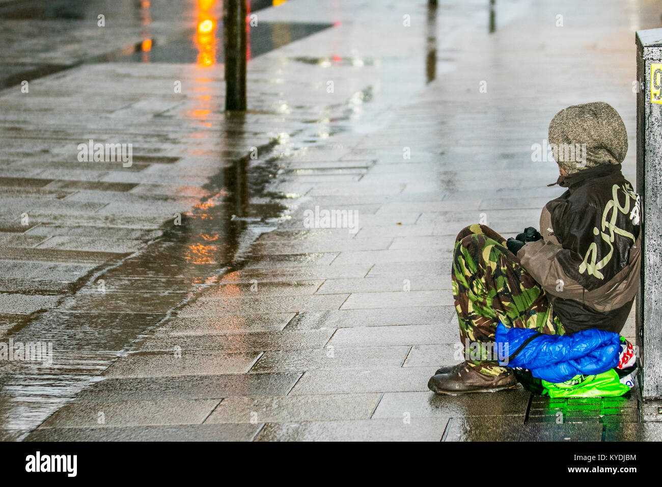 Homeless & homelessness & rough sleeper; living on the streets, doorway ...