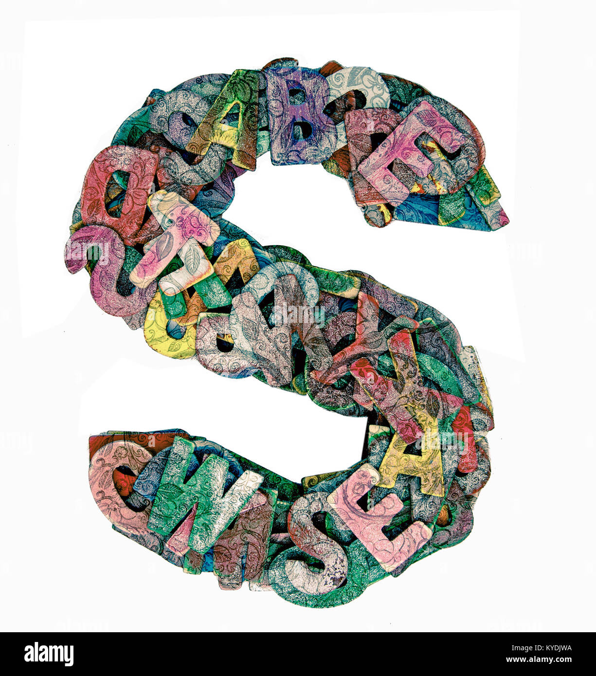 lots of small wooden letters to make up the letter S Stock Photo - Alamy