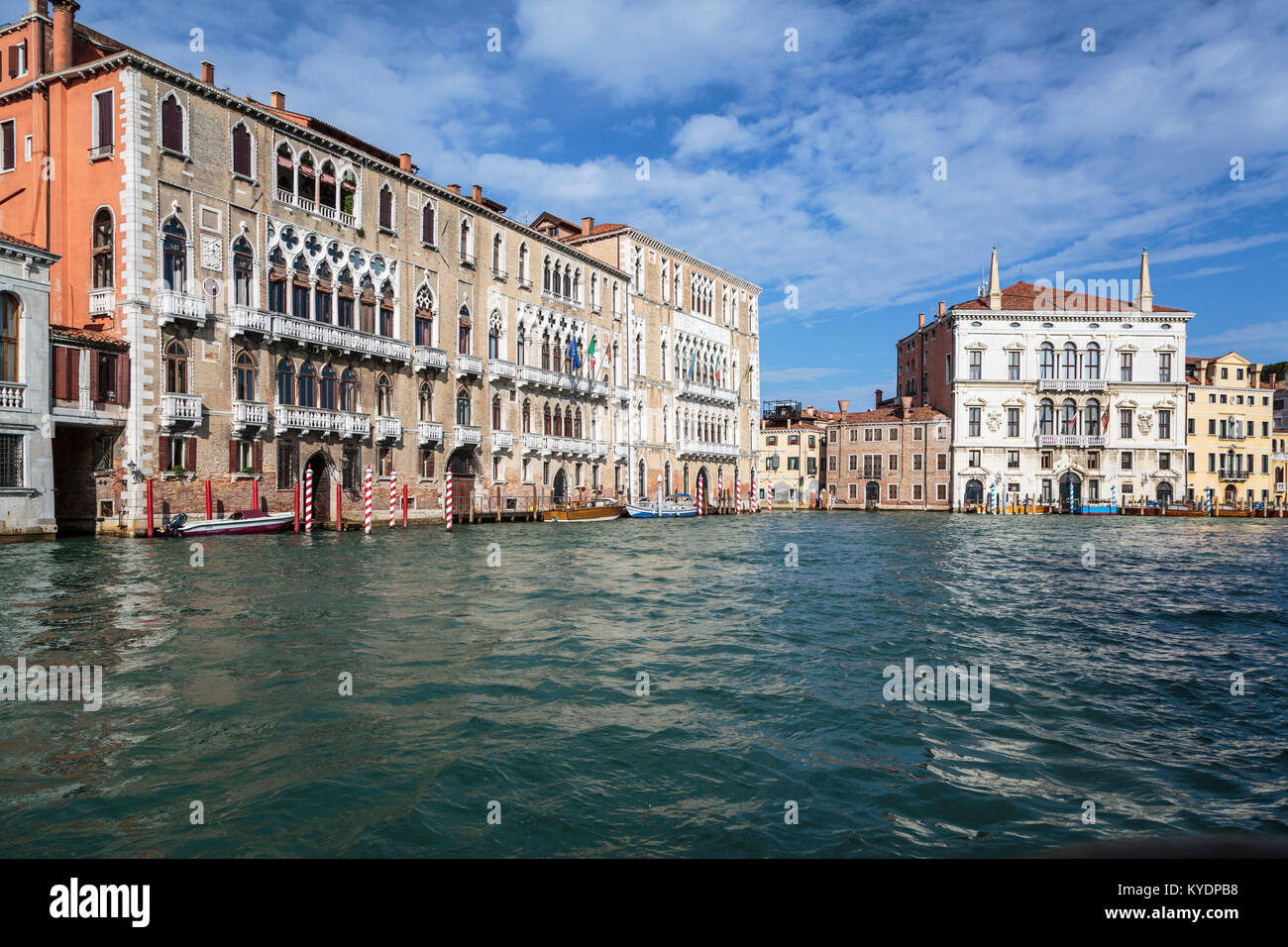 Canal side buildings and gondolas along the Grand Canal in Veneto ...