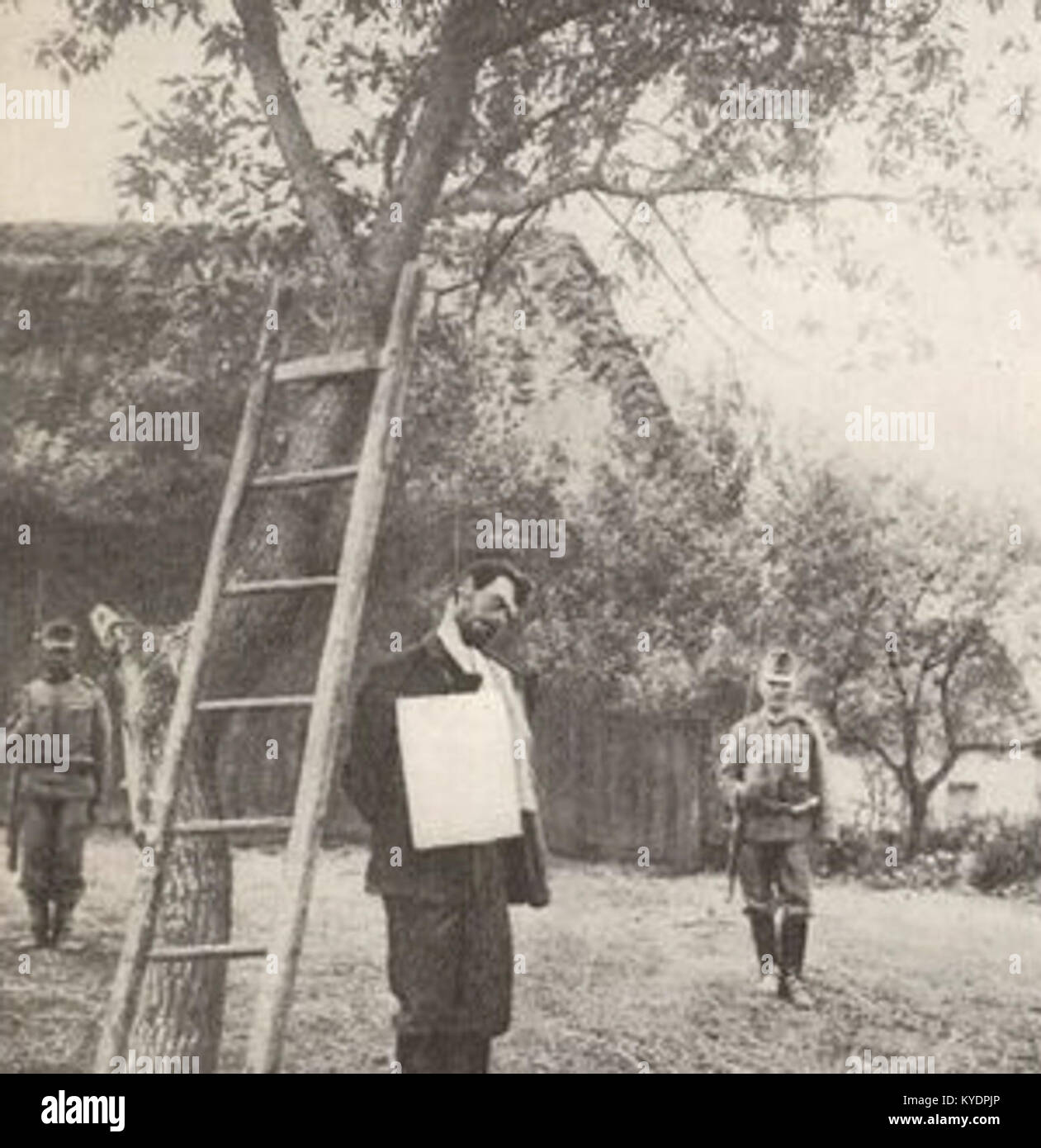 A historical photograph from Kujawy, Poland, showing a spy executed by ...