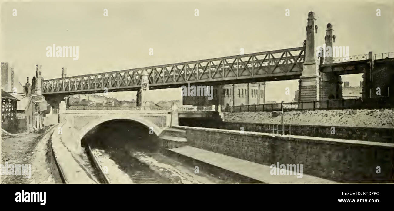 A historical photograph showing the bridge over the Wien River and the ...