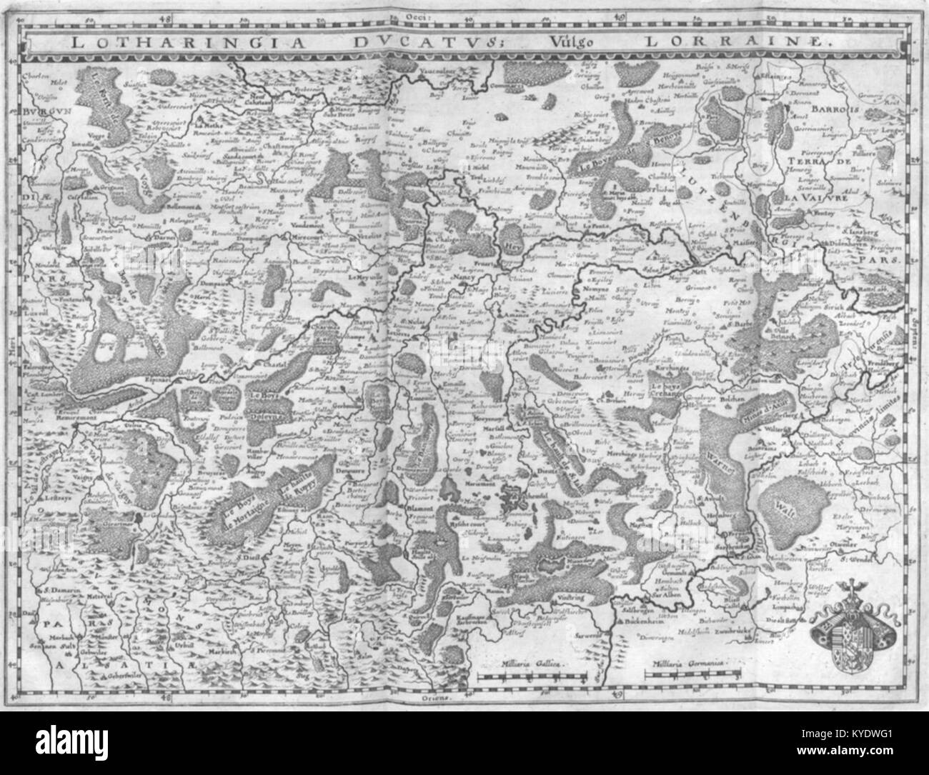 A historical map created by Matthäus Merian depicting the Duchy of ...