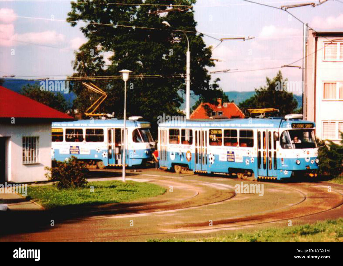 A photograph of a Tatra T3 tram in Liberec, Czech Republic. The image ...