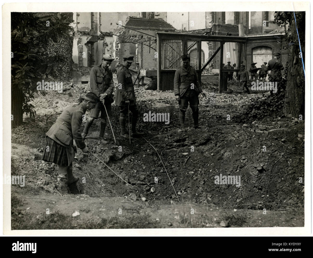A World War I photograph showing shell damage in Laventie, France ...
