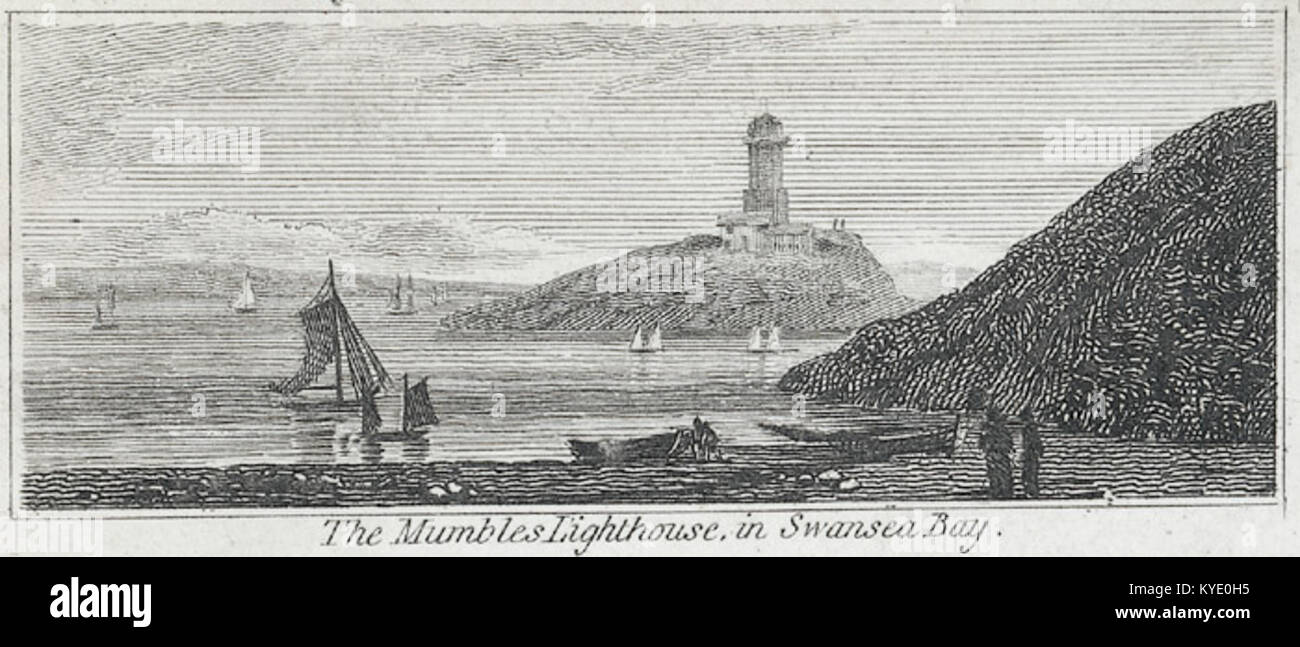 A photograph of the Mumbles Lighthouse in Swansea Bay, Wales, depicting ...