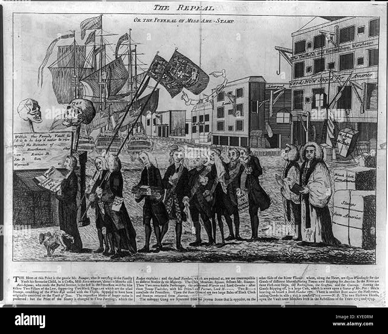 An 18th-century political cartoon titled 'The Repeal, or the Funeral of ...