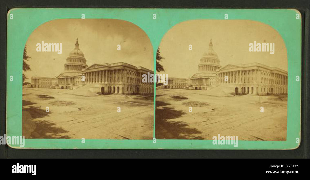 This historical image depicts the U.S. Capitol building in Washington ...