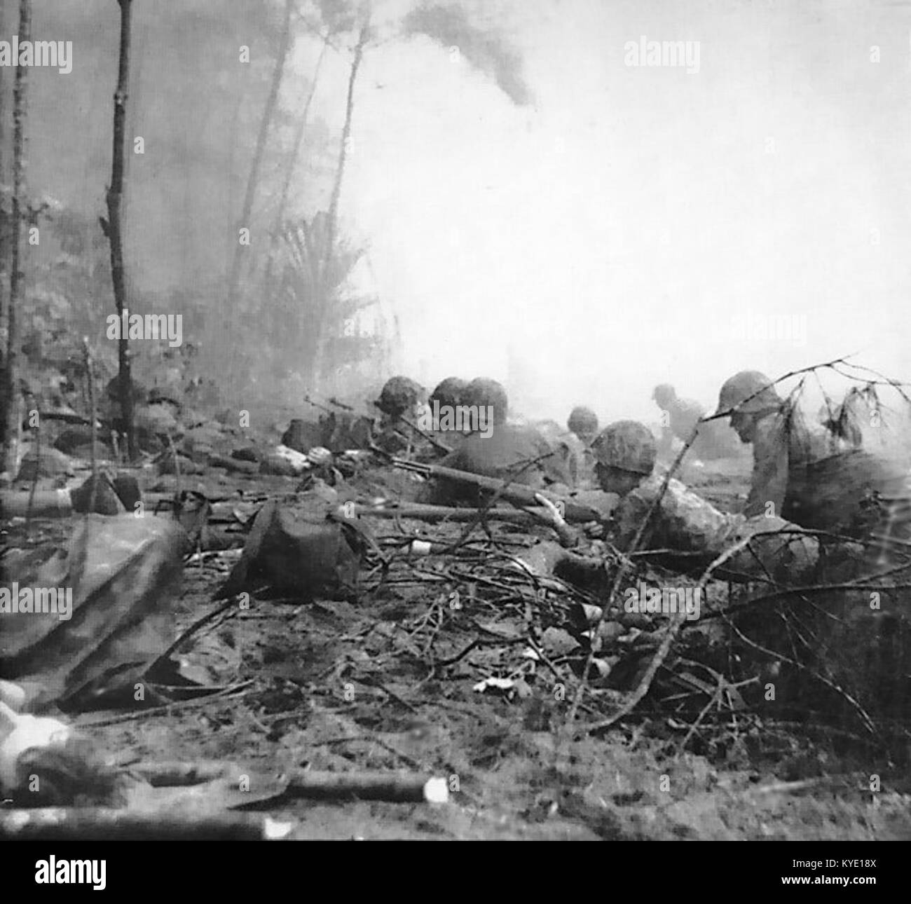 Photograph of the Third Marines engaging in combat on Blue Beach ...