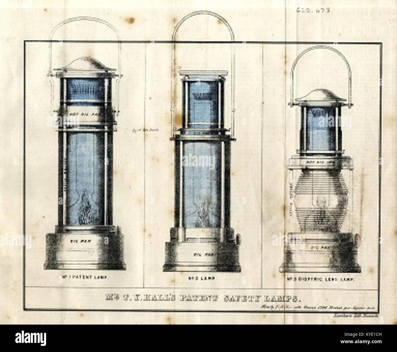 Thomas Young Hall's patent safety lamps 1854 Stock Photo - Alamy