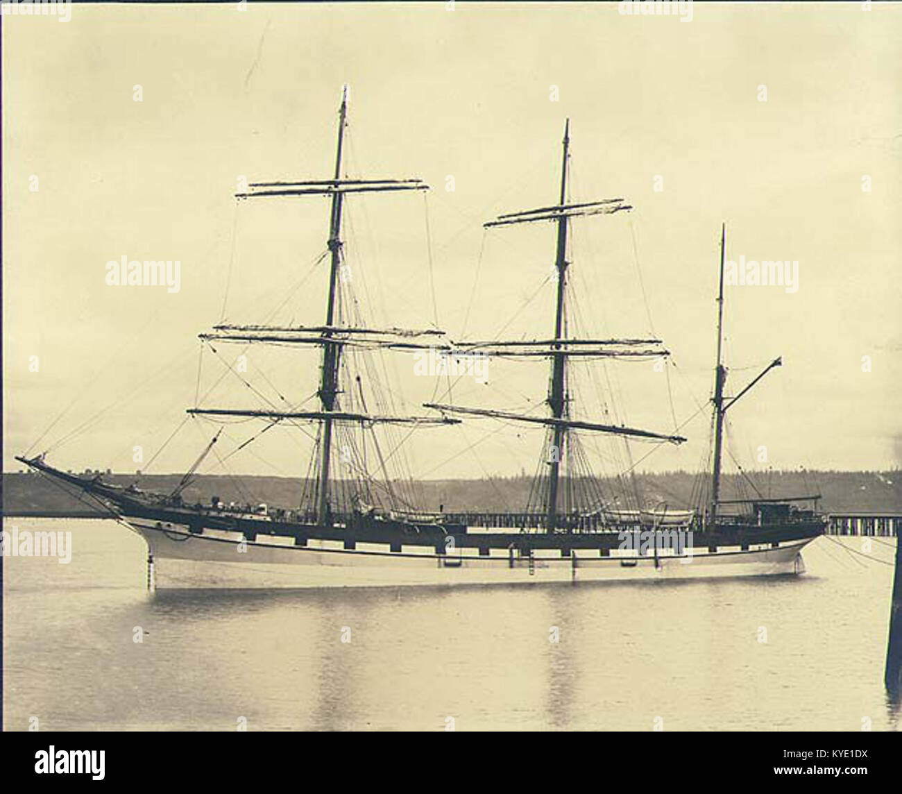 A photograph of the three-masted bark Falkirk at anchor in Washington ...