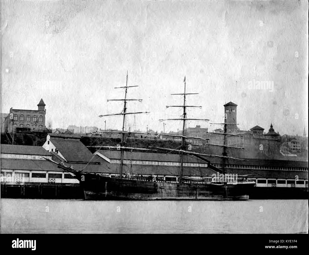 Photograph of a three-masted ship, possibly Everest, docked in a ...