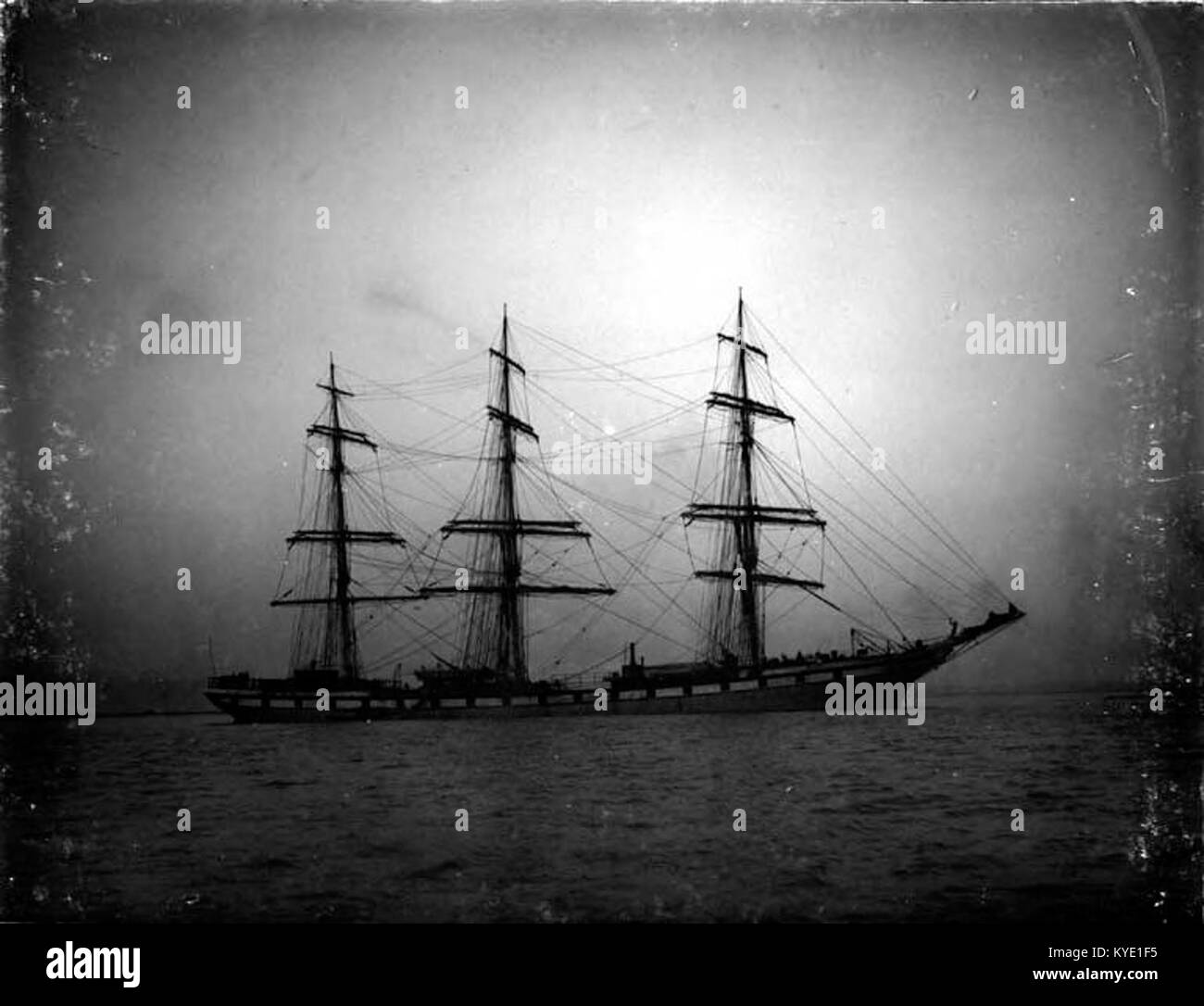 Three-masted ship BAYONNE at anchor at night, Washington, ca 1900 ...