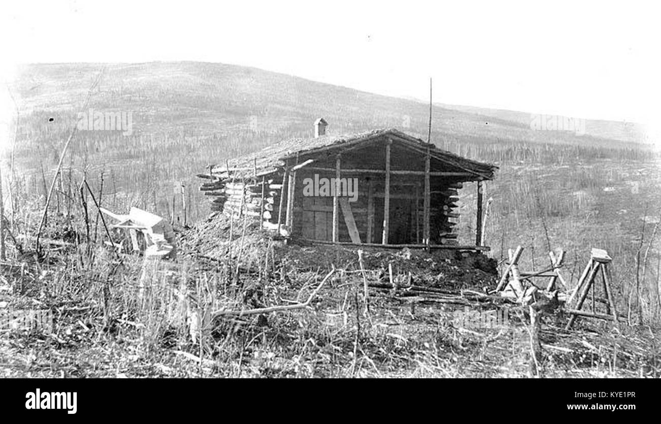 Tillin Cabin on Adams Hill, constructed in 1899, showing a wooden log ...