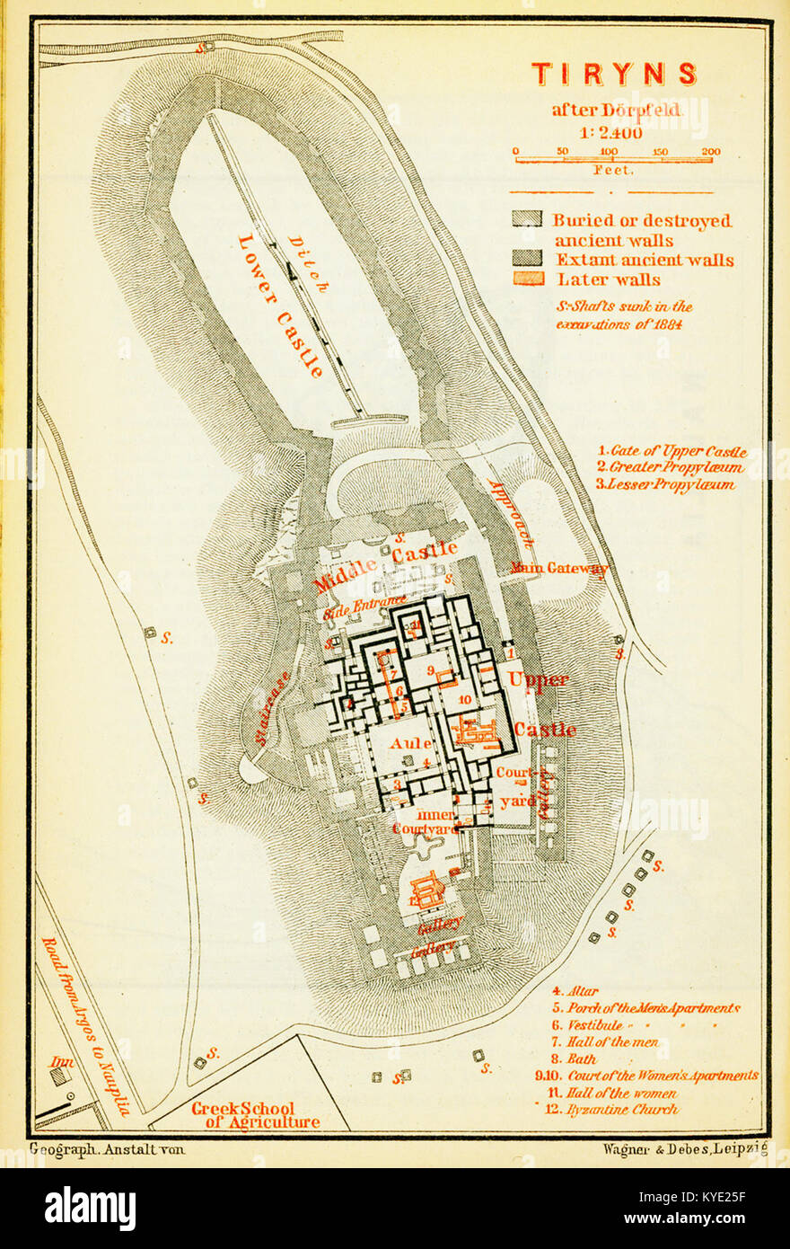 This 1894 map of Tiryns, created by Karl Baedeker, provides an important historical perspective ...