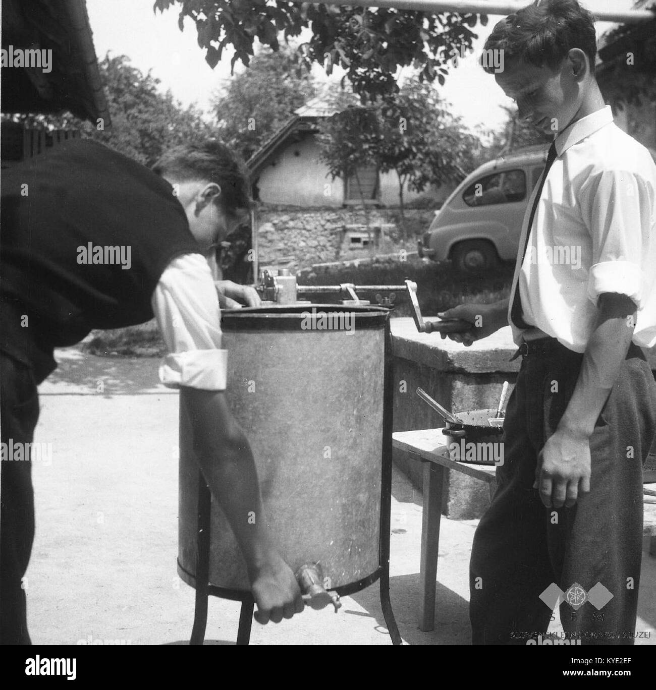 This image depicts the process of honey extraction at the Poljanc ...