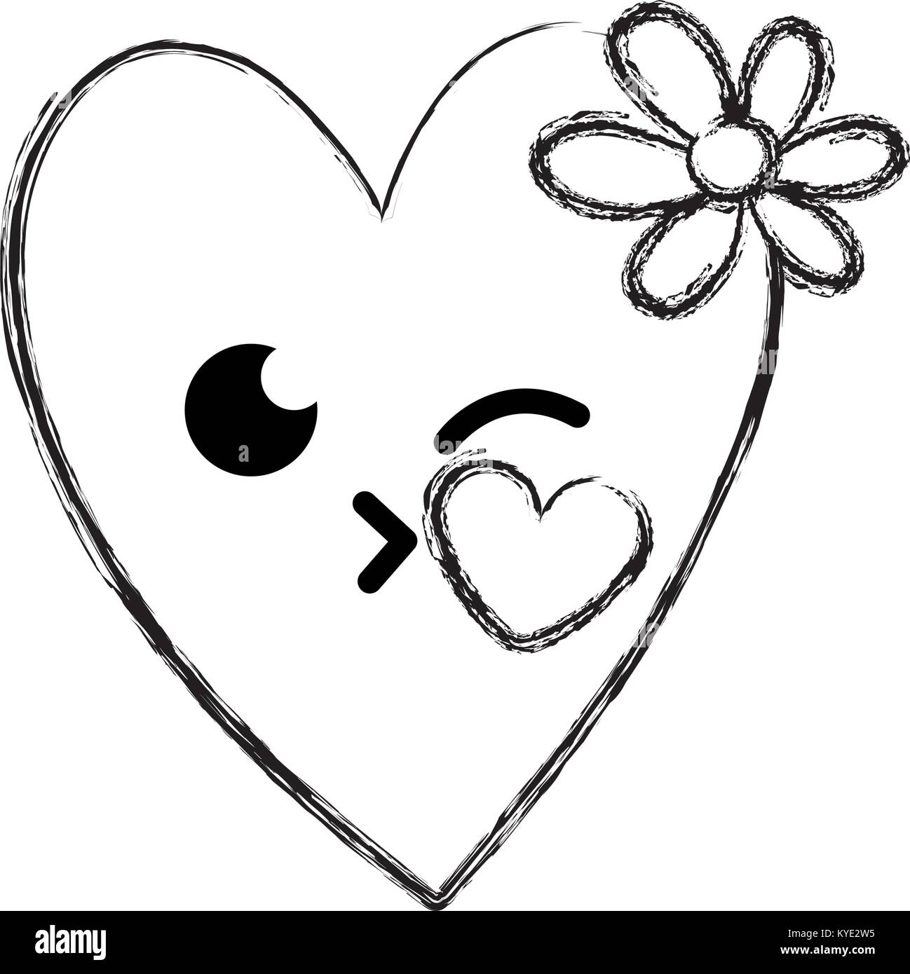 figure kiss heart with flowers kawaii cartoon Stock Vector Image & Art ...