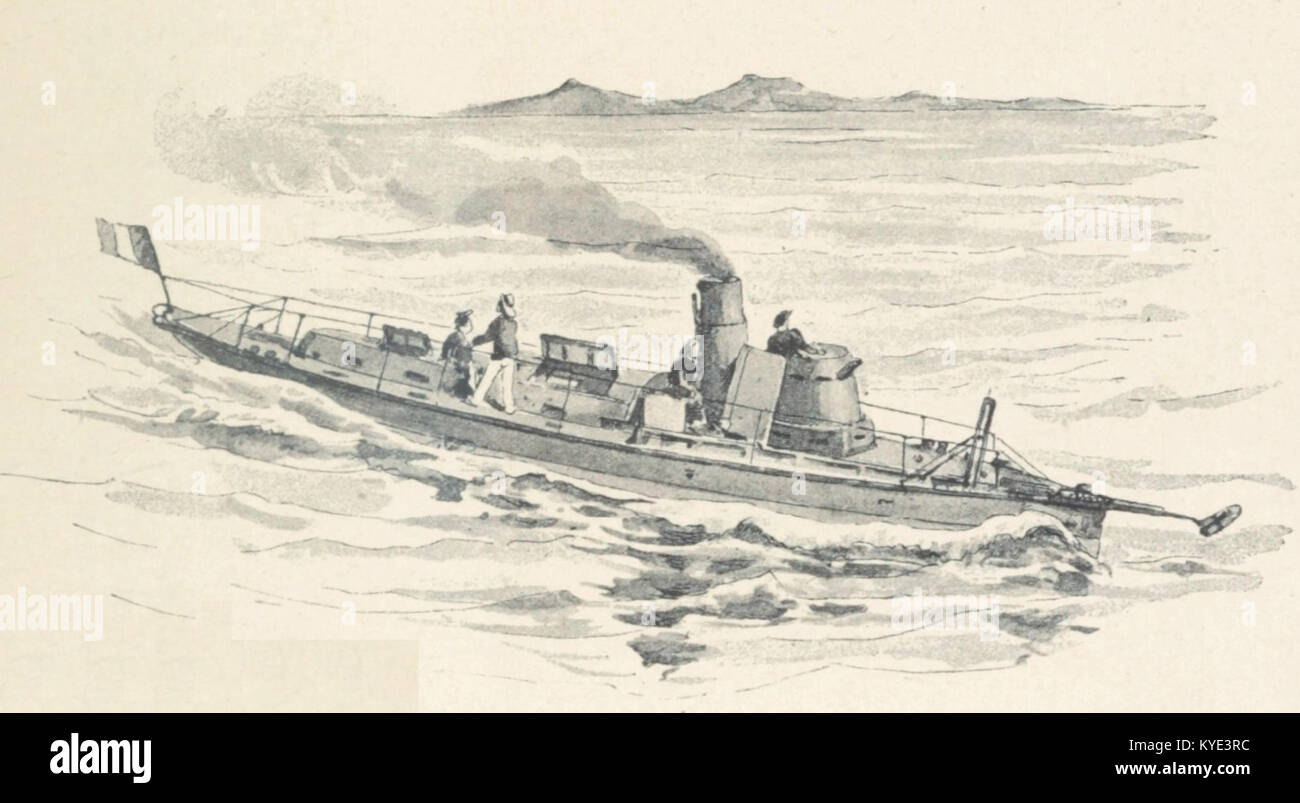 This image shows a French torpedo boat (Torpilleur) No. 44 in motion ...